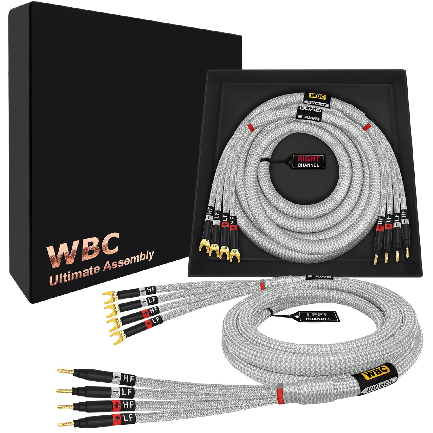 20 foot WBC Ultimate 9AWG bi-amp Silver Pair with Eminence Gold banana ...
