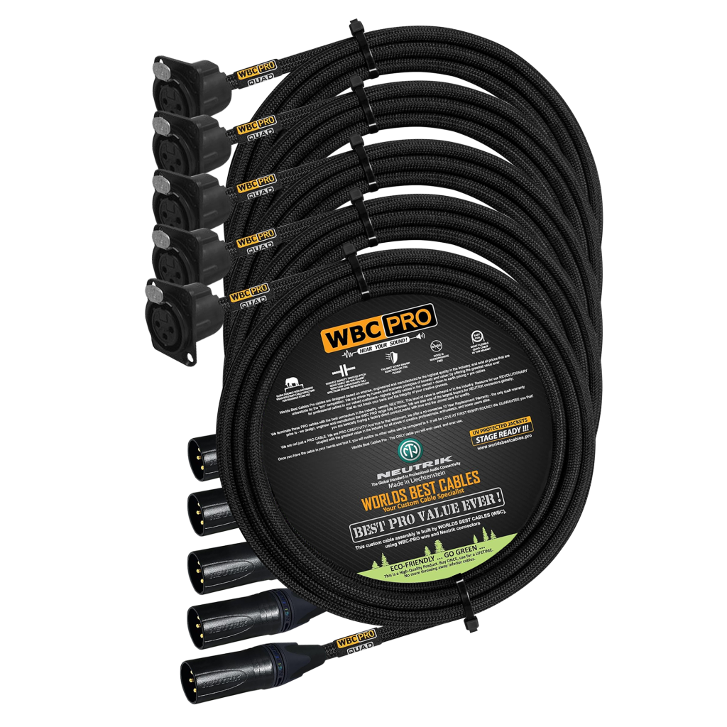 8 meter WBC Pro Quad 5 cables with Neutrik Gold XLR male NC3MXX-B and ...