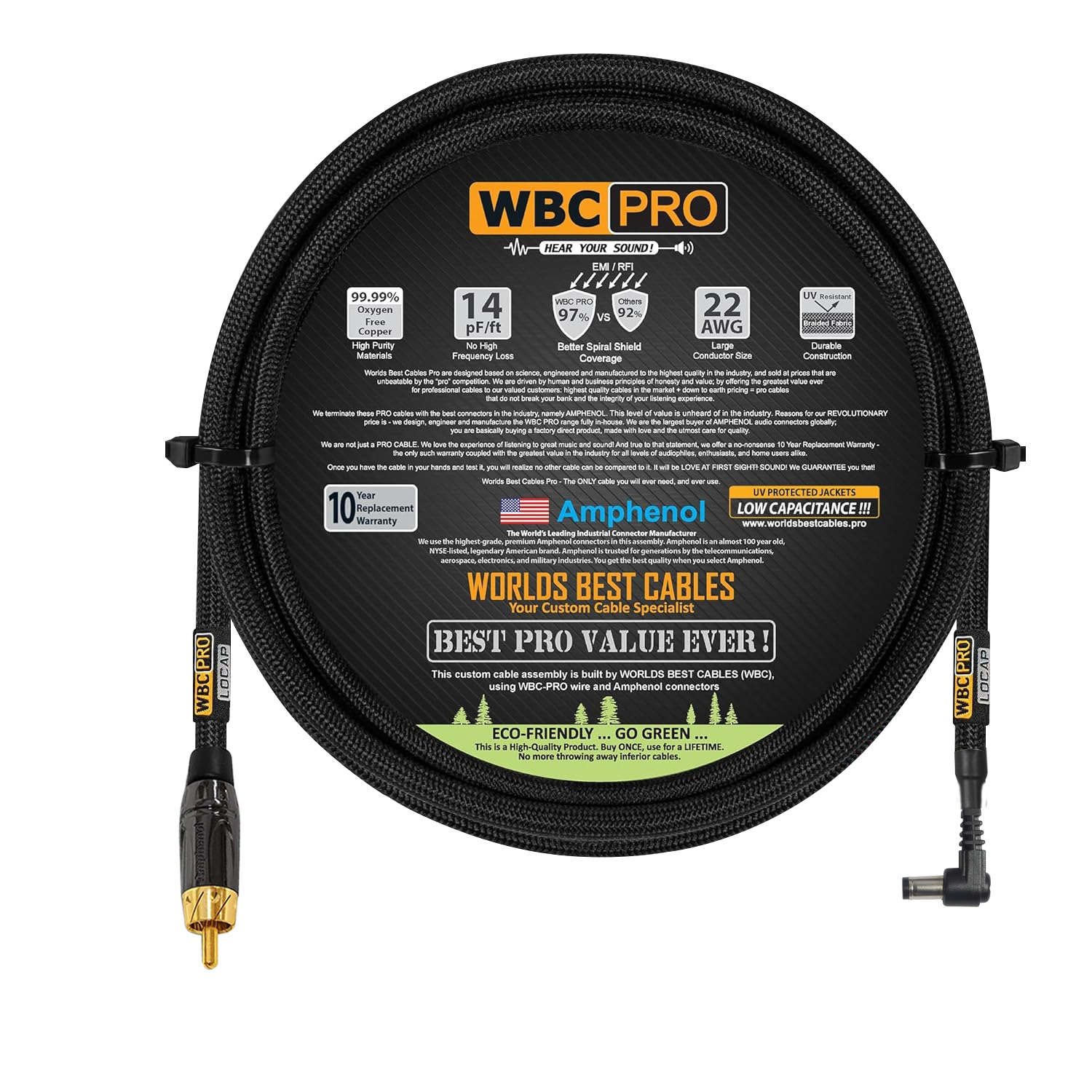 6 foot WBC-PRO-LOCAP cable using Amphenol ACPL CBK and 5.5mm DC power ...